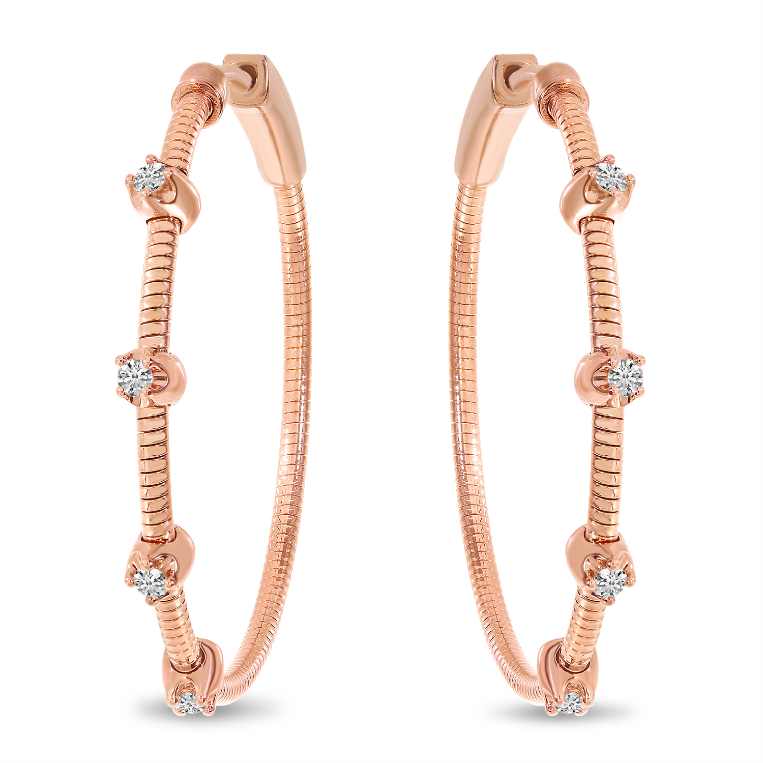 Colormerchants - 14K Rose Gold Diamond Flexible Hoop Earrings