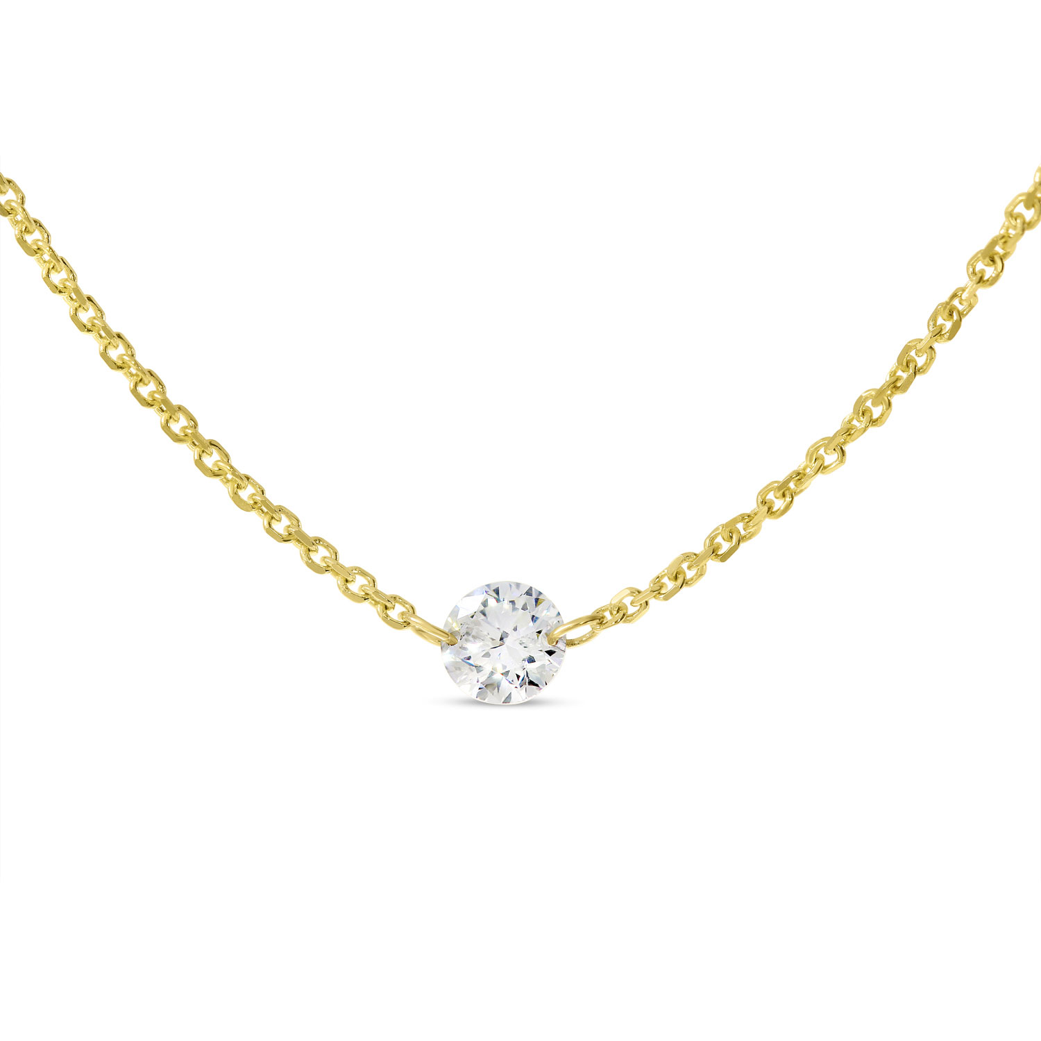 Colormerchants - 14K Yellow Gold Single Dashing Diamond Cable Chain ...