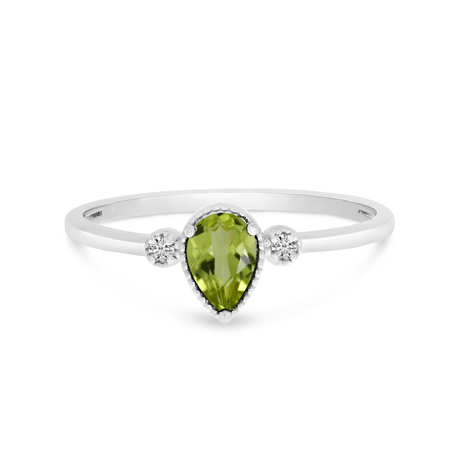 Colormerchants - 10K White Gold Pear Peridot Birthstone Ring